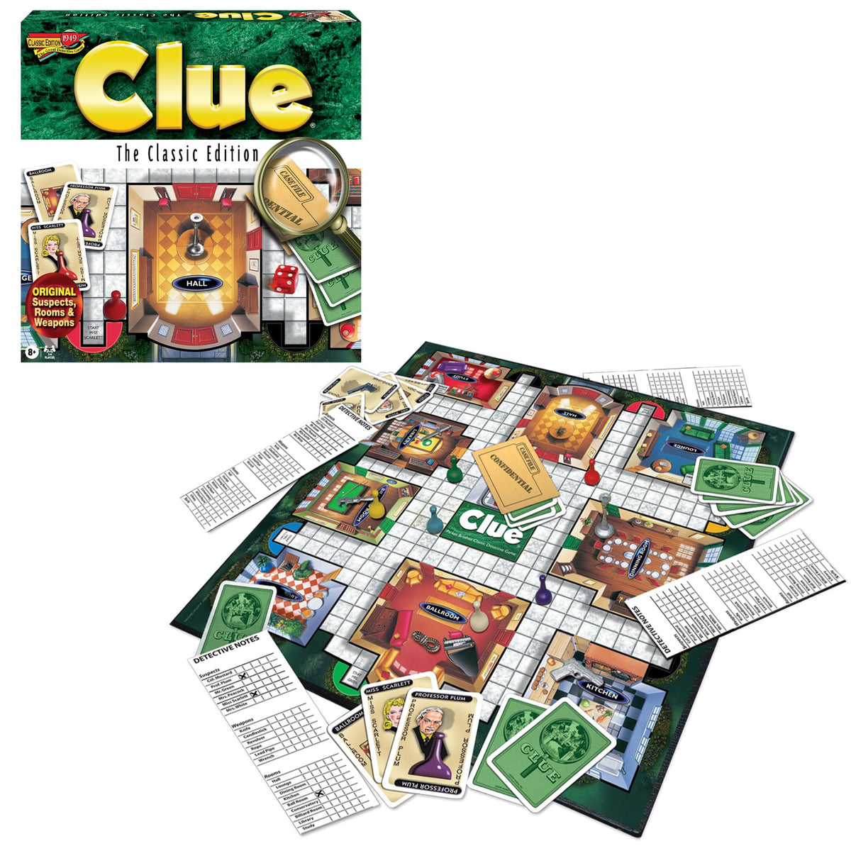 Clue Classic with 1949 Card Artwork & Suspects, by Winning Moves Games ...
