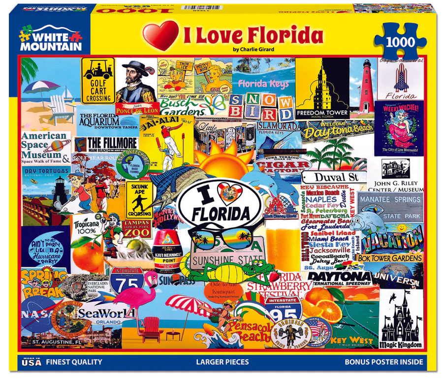 White Mountain Puzzles - I Love Florida - 1000 Piece Jigsaw Puzzle ...