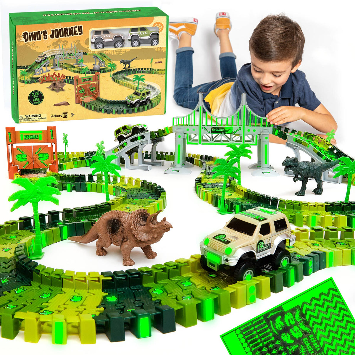 Dinosaur Race Car Track Set Toy, STEM Glow In The Dark Toy – Cole's ...