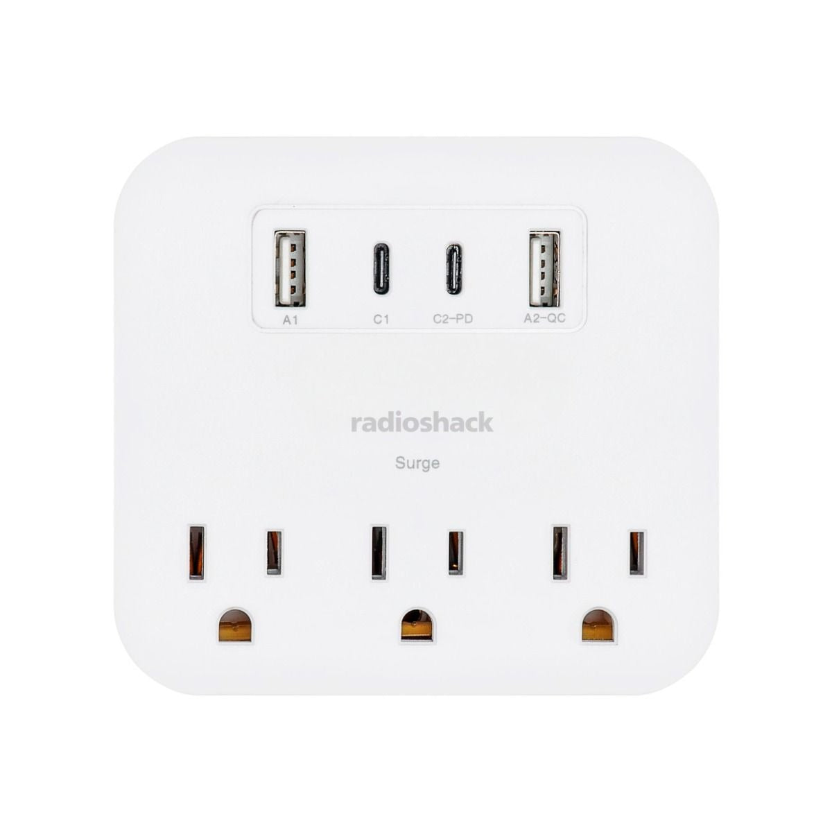 RadioShack 3 Outlet Wall Tap + 2 USB -C + 2 USB with Overload protecti ...